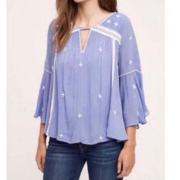 Floreat | Tops | Anthro Floreat Adena Embroidered Periwinkle Peasant ...